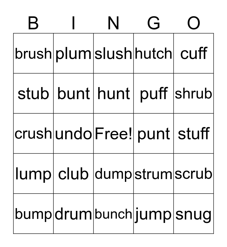 Fun with Short u Bingo Card
