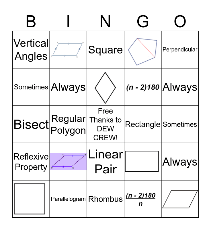 Quadrilaterals Bingo Card