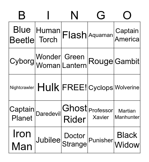 Superheroes BINGO Card