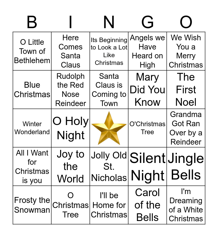 Christmas Music Bingo Card