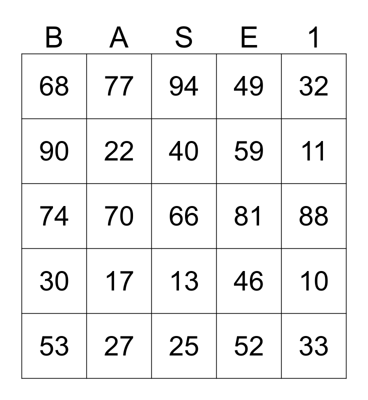 Base - 10 Bingo Card