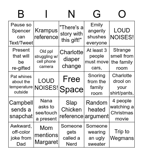 German Family Christmas 2017 Bingo Card