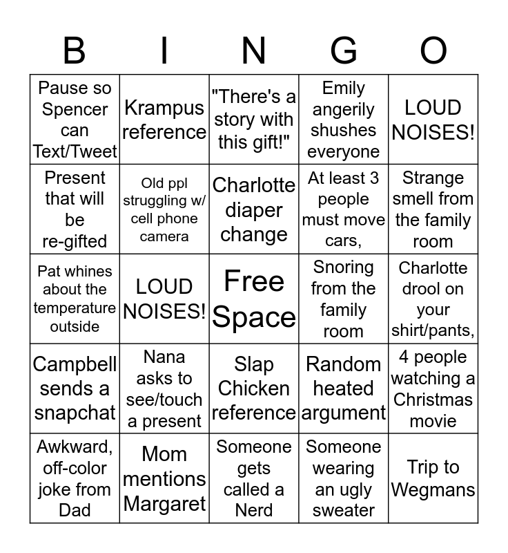 German Family Christmas 2017 Bingo Card