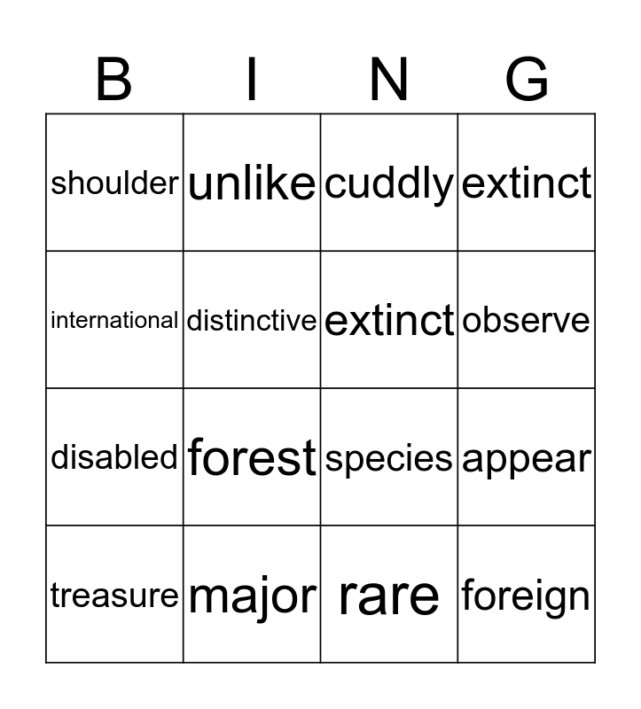 panda Bingo Card