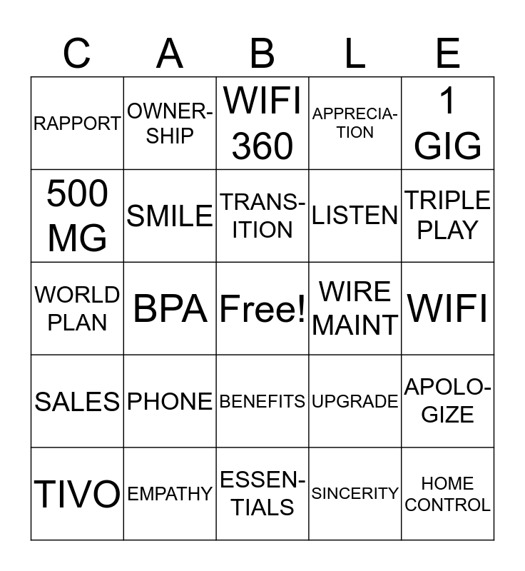 CABLE BINGO Card