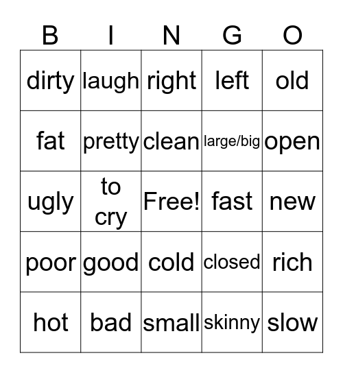 German and English adjectives (1) Bingo Card