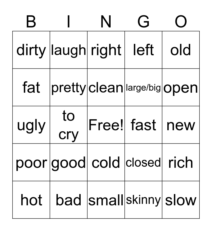 German and English adjectives (1) Bingo Card