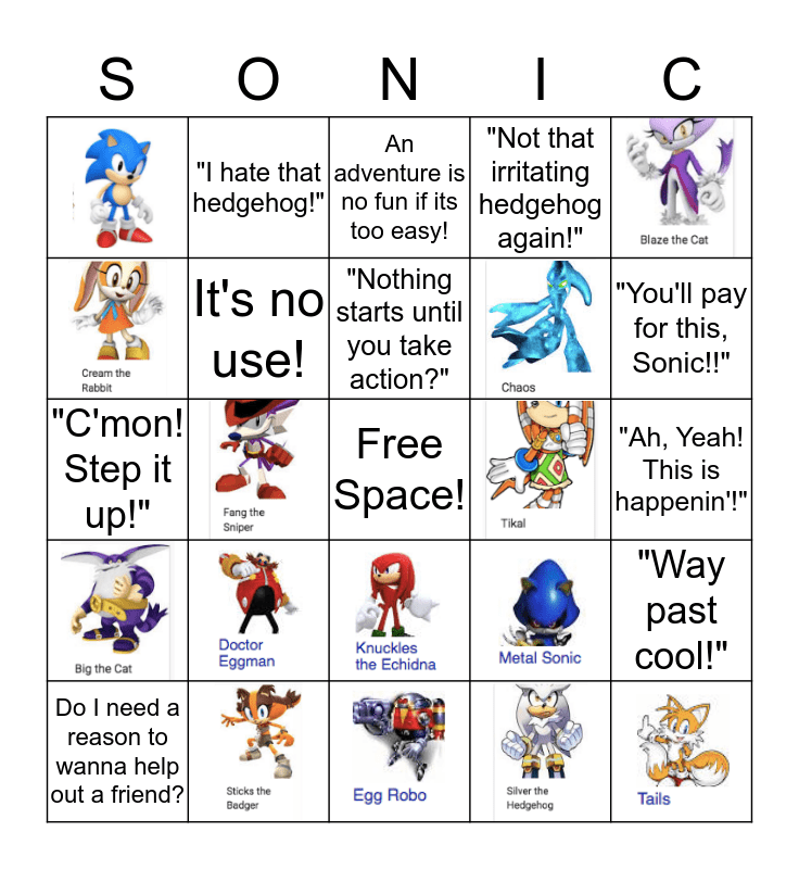 Sonic The Hedgehog Bingo Card