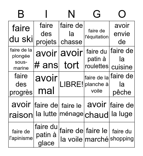 Les Expressions Idiomatique Bingo Card
