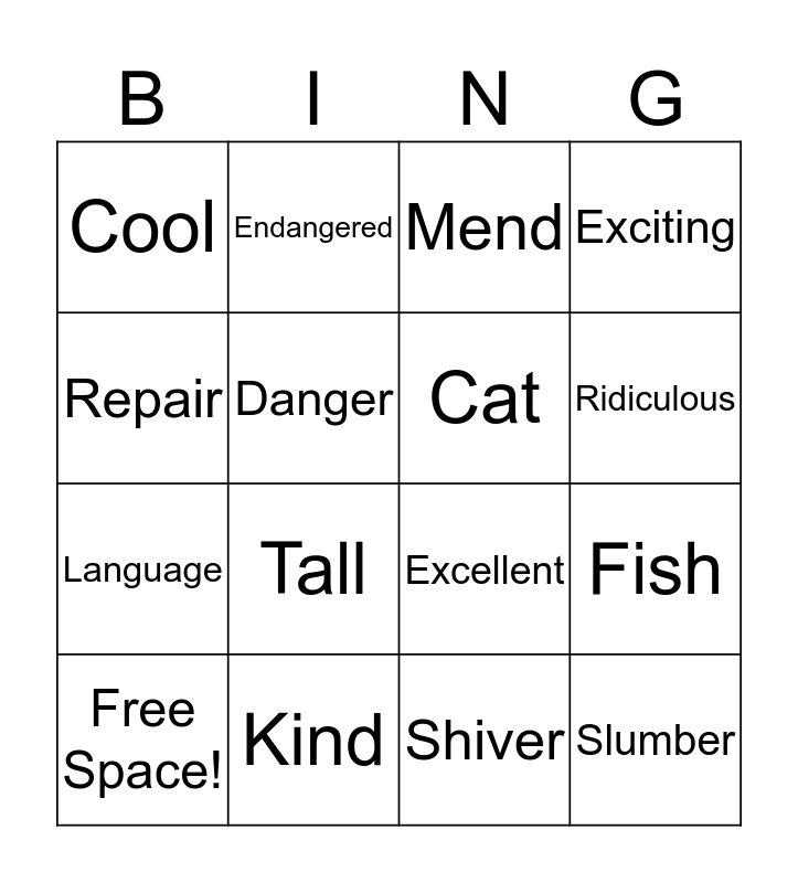 3rd Grade Vocabulary Bingo Card