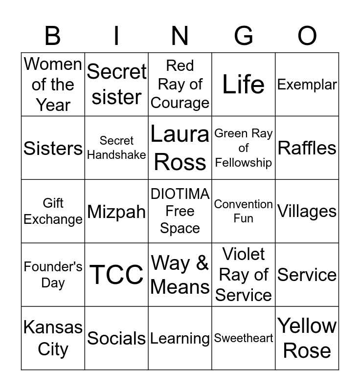 Beta Sigma Phi Of Tampa Bingo Card