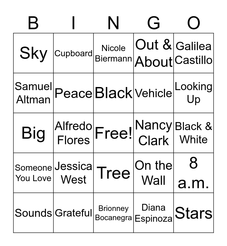Yearbook Bingo Card
