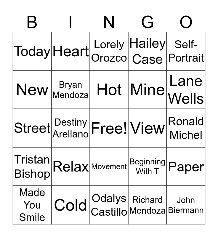 Yearbook Bingo Card