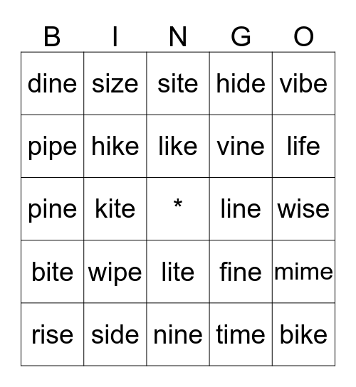 long i Bingo Card