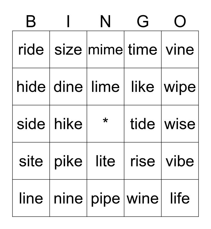 long i Bingo Card