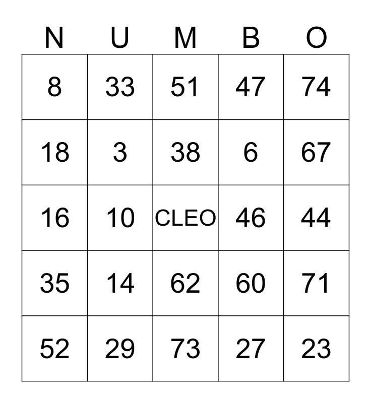 NAME:CLEO SITYAR Bingo Card
