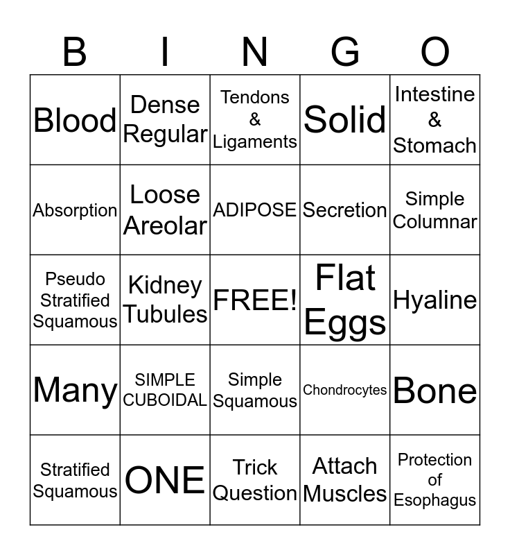 Tissues Bingo Card