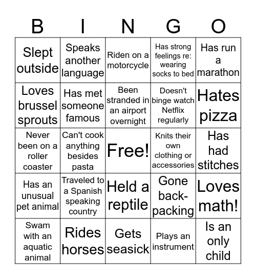 Get to Know Your Classmates! Bingo Card