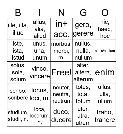 Chapter 9 Bingo Card