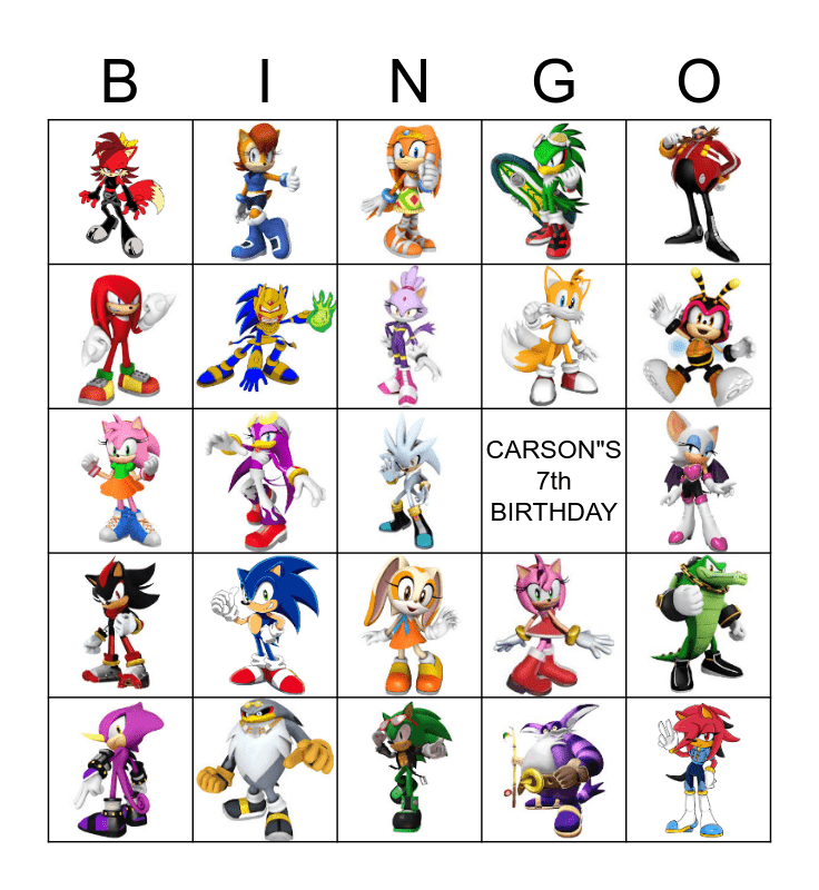 Sonic Bingo Card