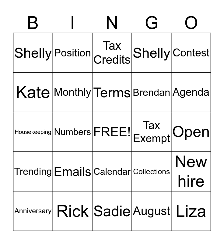 Credit Bingo Card