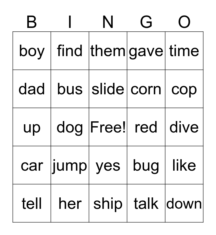 Key Word Bingo Card