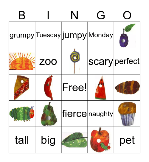 The very hungry caterpillar & Dear Zoo Bingo Card