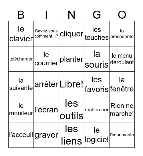 French 2 Bien Dit Chapitre 4 Vocabulaire 2 Bingo Card