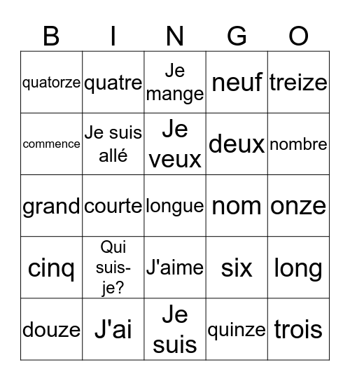 Les Mots Bingo Card