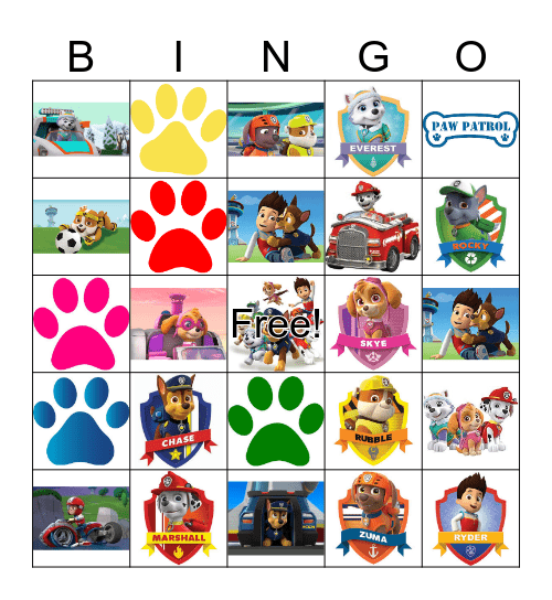 PAW PATROL Bingo Card