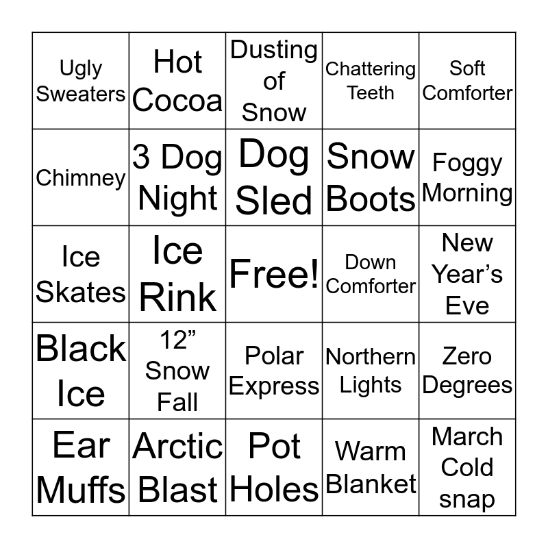 WINTER WORDS Bingo Card