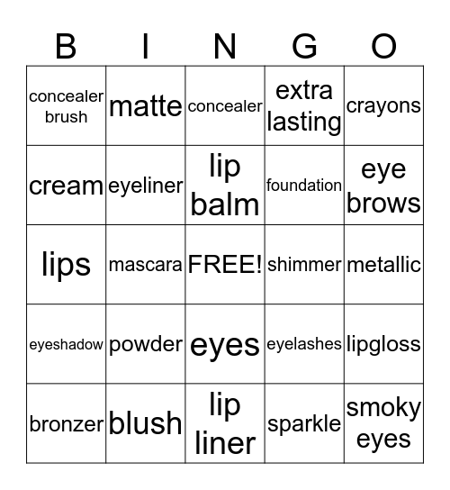 MAKEUP Bingo Card