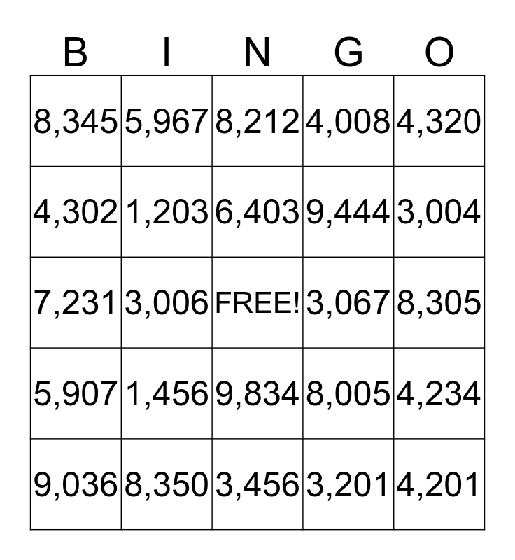 Thousands Bingo Card