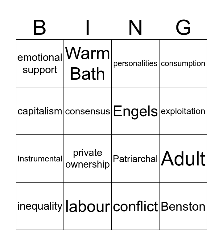 BINGO Family - Keywords Bingo Card