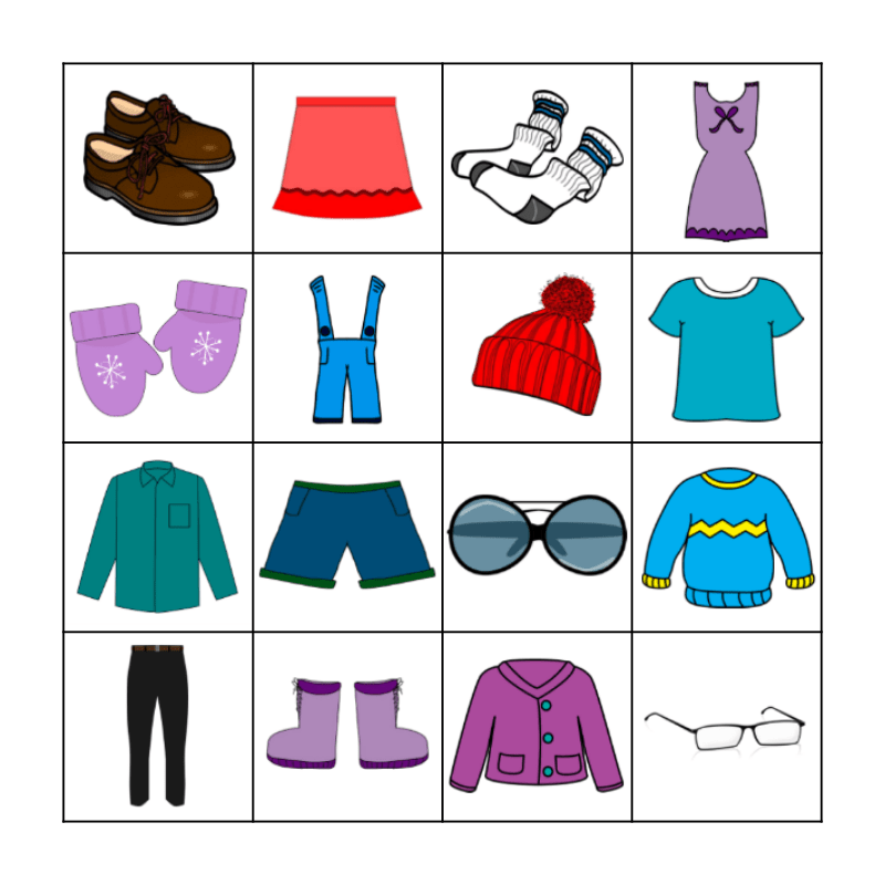 les vêtements Bingo Card