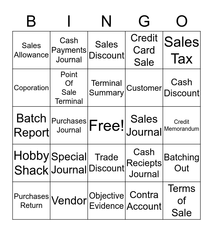 Accounting Chapter 10 Bingo Card