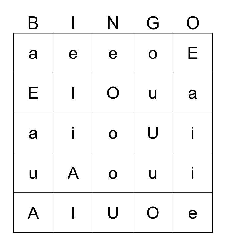 Vowels! Bingo Card