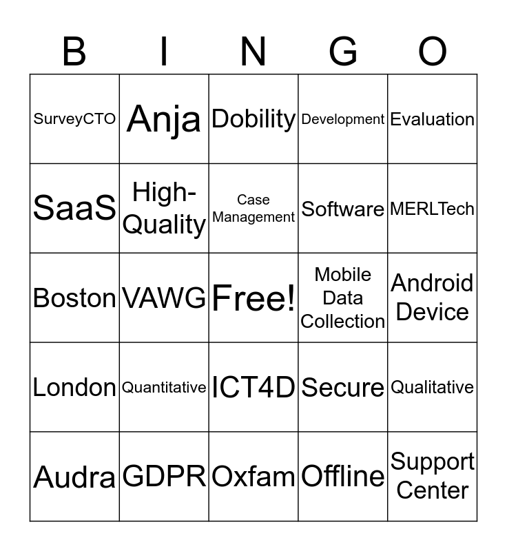 Oxfam Canada & SurveyCTO Bingo Card