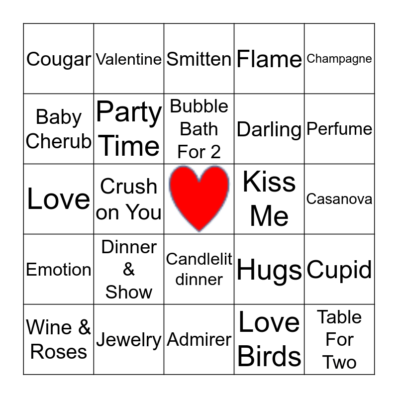 BE MY VALENTINE Bingo Card