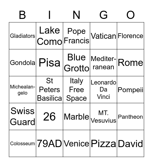 Italy Bingo Card