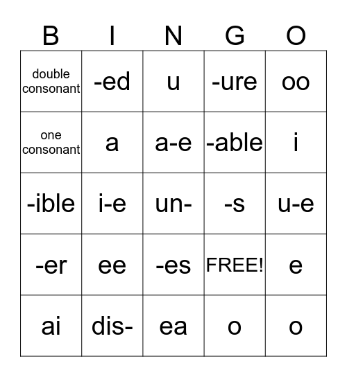 SPELLING BINGO Card