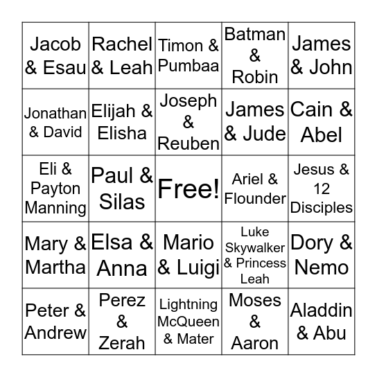 Siblings & Friends Bingo Card
