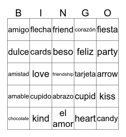 El Día de San Valentín Bingo Card