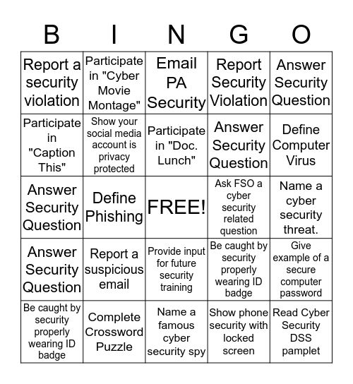 AAC Cybersecurity Week Bingo Card