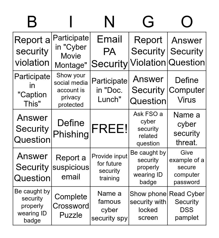 AAC Cybersecurity Week Bingo Card