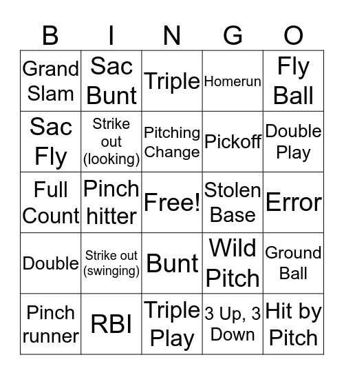 Baseball Bingo Card