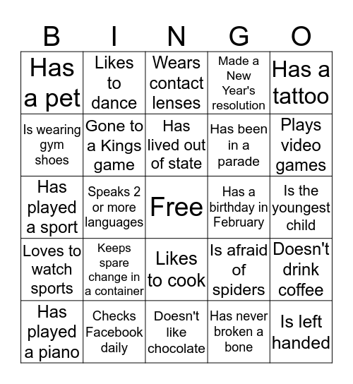 Guest Services Bingo Card