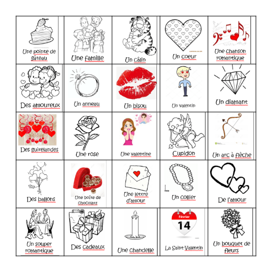 La Saint-Valentin Bingo Card