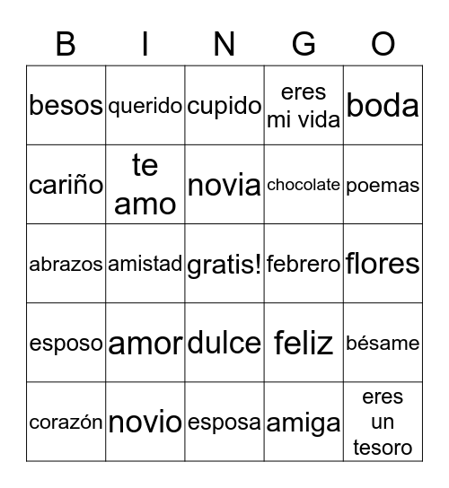 Día de San Valentín Bingo Card