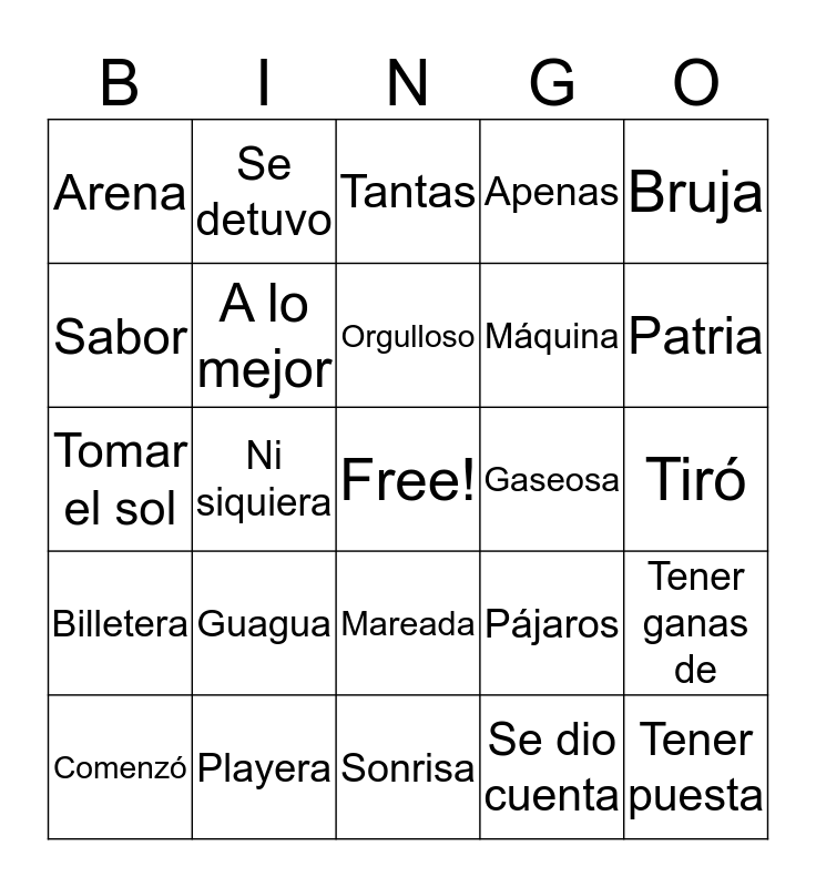 El viaje perdido Bingo Card